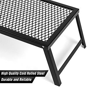 Folding Campfire Grill Heavy Duty Steel Grate with Legs Portable Over Fire Camp Grill for Outdoor Cooking Grill Traveling Picnic, Black （21.6" x 11.8"）