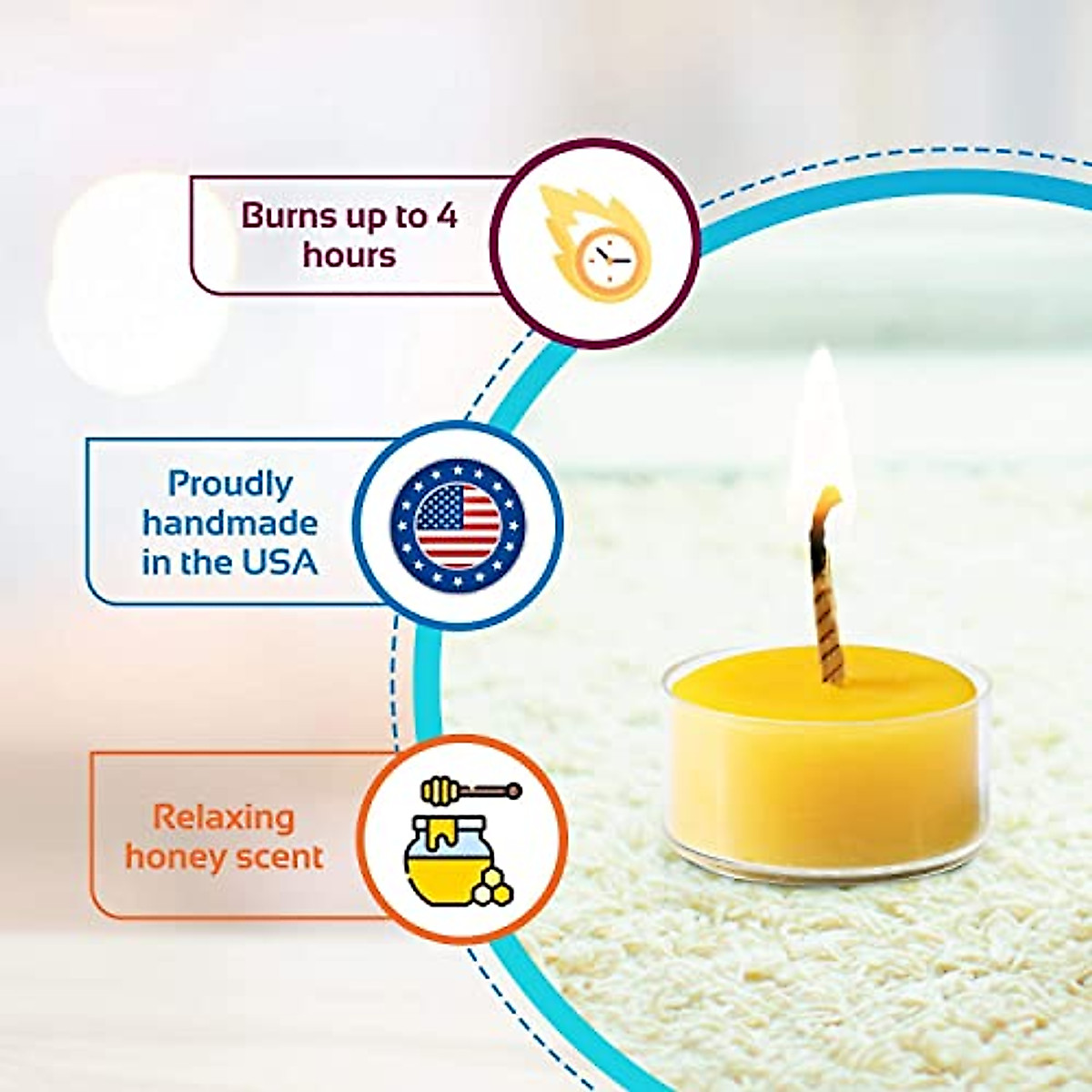 Beeswax Tea Light Candles - 100% Pure Natural Refined with Chemical Free Cotton Beeswax WickBONUS Get a free DRIPLESS beeswax lighter Wick MADE IN USA