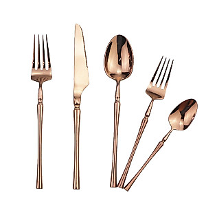 Gugrida 20 piece Copper Flatware Set 304 Stainless Steel Fork Spoon Cutlery Luxury Mirror Polished Silverware, Dishwasher Safe, Service for 4