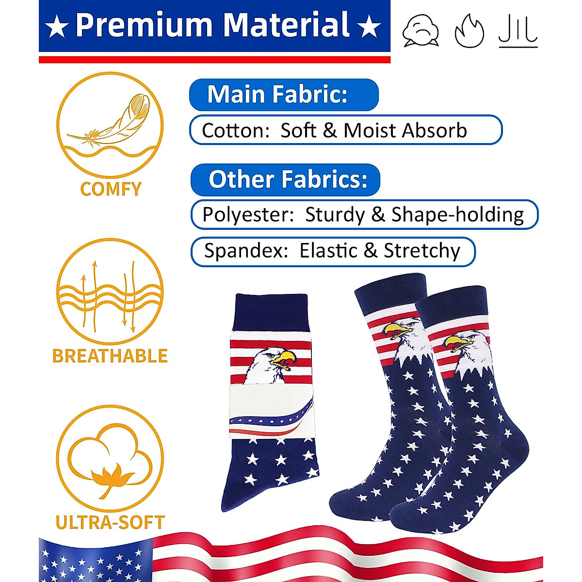 BUENWAZ American Flag Eagle Socks Medium Size for Men, Stars Stripes Patriotic Socks for Fourth of July Independence Day