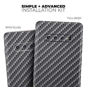 DesignSkinz Textured Black Carbon Fiber Protective Vinyl Decal Wrap Skin Cover Compatible with The Samsung Galaxy S20 (Screen Trim & Back Glass Skin)
