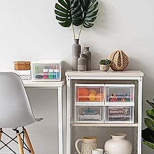 IRIS USA 7 Qt. Plastic Stackable Storage Drawers, Small, 4 Pack, Multi-Purpose Bins for Bedroom, Bathroom, Closet, Craft Room, Garage, Kids Room, Office, Pantry, Under Sink, White