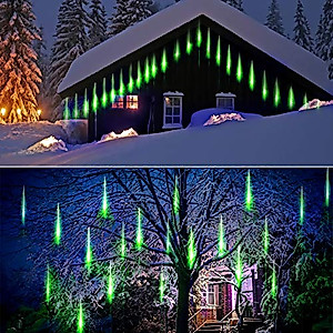 Allnice Meteor Shower Lights Falling Rain Lights Christmas Lights 30cm 8 Tube 192 LEDs Fairy String Lights for Halloween Christmas Wedding Tree Garden Home Outdoor Decoration (Green)