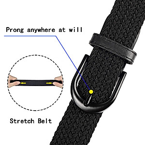Mile High Life | Braided Stretch Elastic Belts | Pin Oval Solid Black Belt Buckle | PU Loop End Tip Men/Women/Junior