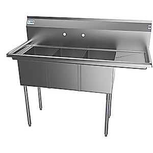 KoolMore - SC121610-12R3 3 Compartment Stainless Steel NSF Commercial Kitchen Sink with Drainboard - Bowl Size 12" x 16" x 10", Silver