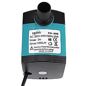 Ultra-Quiet Submersible Water Pump,3w-25W 220-240V 200L/H-1200L/H 0.5m-2m Durable Fountain Water Pump,Non-toxic Fish Tank Filter,for Aquarium Fish Tank,Fountains,Flowing Water Crafts,Spout