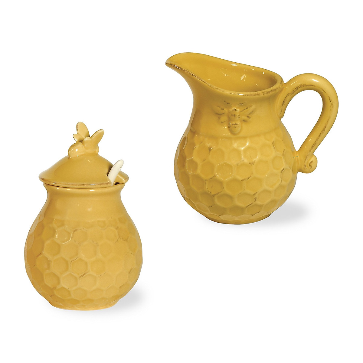 Boston International Embossed Stoneware Cream and Sugar Set, 2-Piece Set, Honeycomb