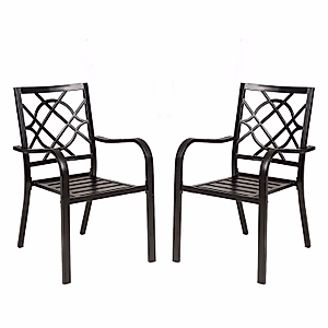 Patiomore Wrought Iron Patio Outdoor Dining Chairs, Portable Black Outdoor Patio Chairs Set of 2, Stackable Indoor Outdoor Bistro Deck Metal Chairs for Garden Backyard Lawn, Support 300 lbs