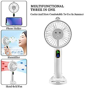 Handheld Spray Fan, HMCOF Portable Fan Rechargeable, USB Personal Fan with Mobile Phone Holder, 2000mAh 3-Speed Adjustable Cooling Spray Humidifier Suitable for Indoor and Outdoor Use