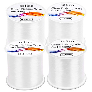 Fishing Wire for Hanging, Selizo 4Pcs Clear Fish Line Fishing String Invisible Monofilament Nylon Thread for Hanging Decorations, Balloon Garland, Jewelry Making, Beading and Crafts
