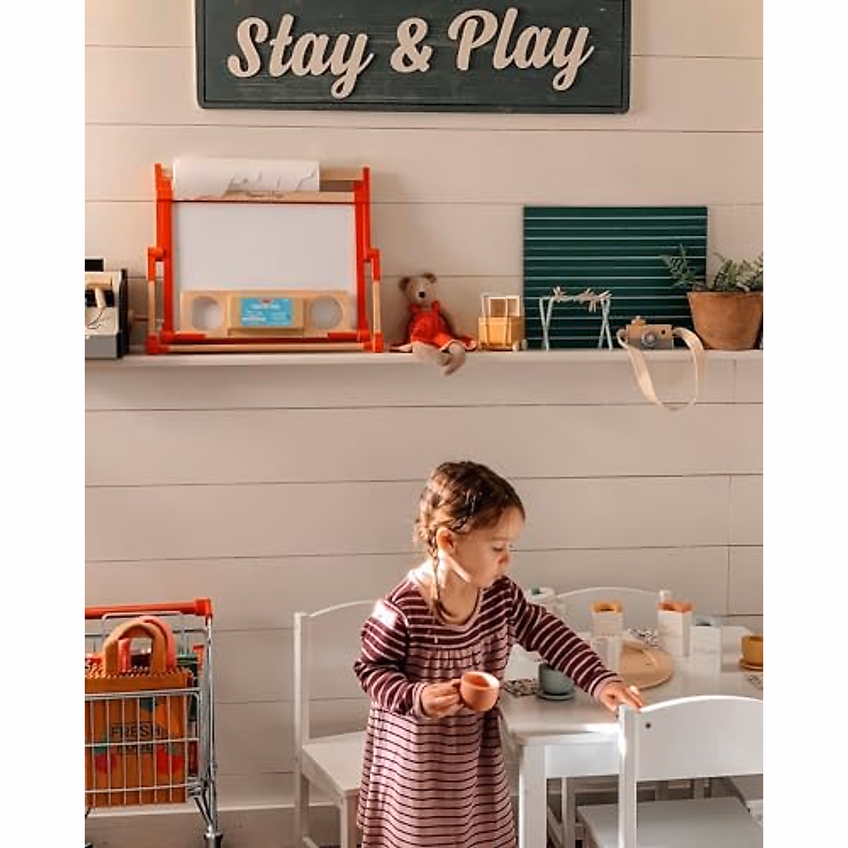 KidKraft Wooden Farmhouse Table & 4 Chairs Set, Children's Furniture for Arts & Activity - White