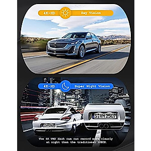 iiwey S3- Upgraded 4K Dash Cam Built with WiFi GPS UHD 2160P Dashboard Camera Recorder, 3" IPS Touchscreen, 170° Wide Angle, WDR, Night Vision, SD Card Included