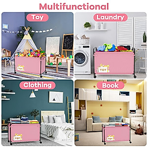 JBBTOOL Toy Box Storage, 180L Extra Large Toy Chest with 360° Wheels, Oxford Cloth Metal Toy Box for Boys, Girls, Stuffed Animals, Clothes, Bedroom, Living Room (Pink)