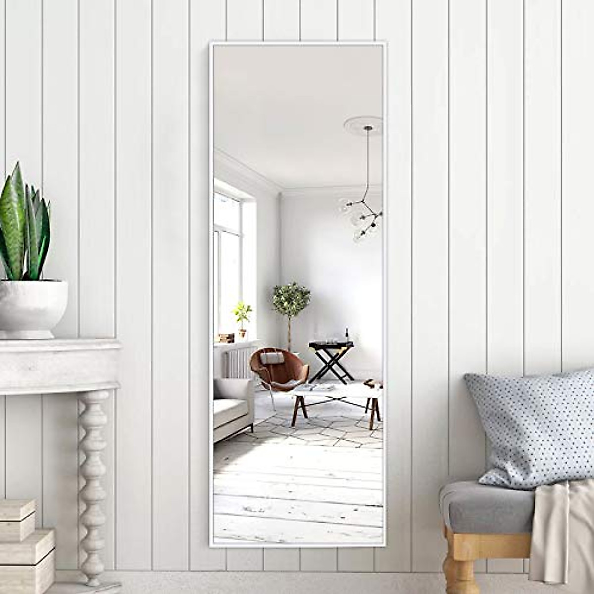 NeuType Full Length Dressing Mirror 65"x22" Large Rectangle Bedroom Floor Standing Wall-Mounted Mirror Hanging or Leaning Against Wall Aluminum Alloy Thin Frame (Silver)