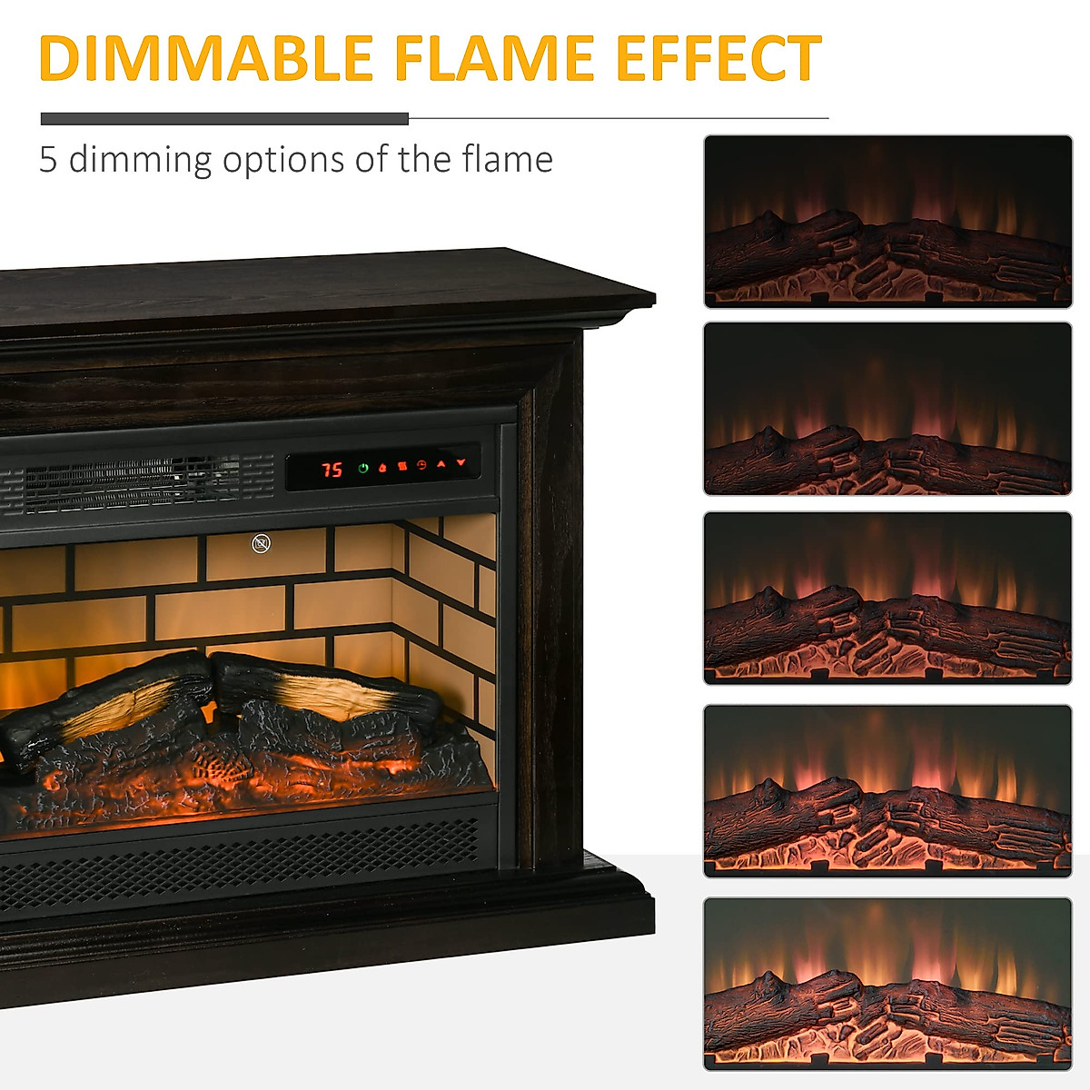 HOMCOM 31" Electric Fireplace with Dimmable Flame Effect and Mantel, Freestanding Space Heater with Log Hearth and Remote Control, 1400W, White