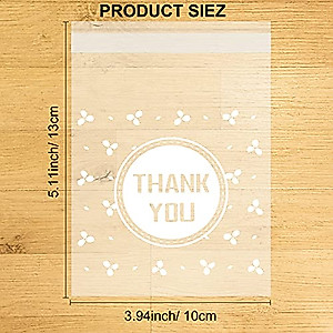 Konsait 100Count Thank You Cookie Candy Treat Bags Self-Adhesive Sweets Biscuit Dessert Bags Plastic Bags Packaging Thank You Cellophane Gift Goody Bags for Bithday Summer Party Favors Supplies