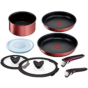 T-fal L38395APlus1 Ingenio Neo IH Rouge Unlimited Pot and Frying Pan Set, 7-Piece Set + 1 Handle, Compatible with Induction Gas Stoves, Non-Stick, Red