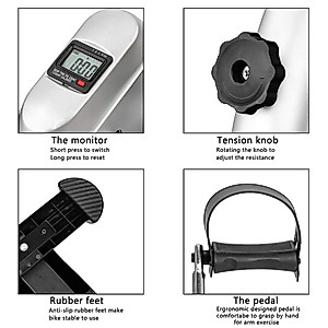 Portable Under Desk Exercise Pedal Bike for Legs and Arms, Durable Leg and Arm Recovery Medical Exerciser with LCD Display (Silver)