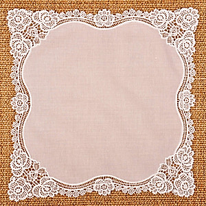 Milesky White Wedding Handkerchief Pure Cotton, Soft Ladies Hanky with Crochet Lace CH02
