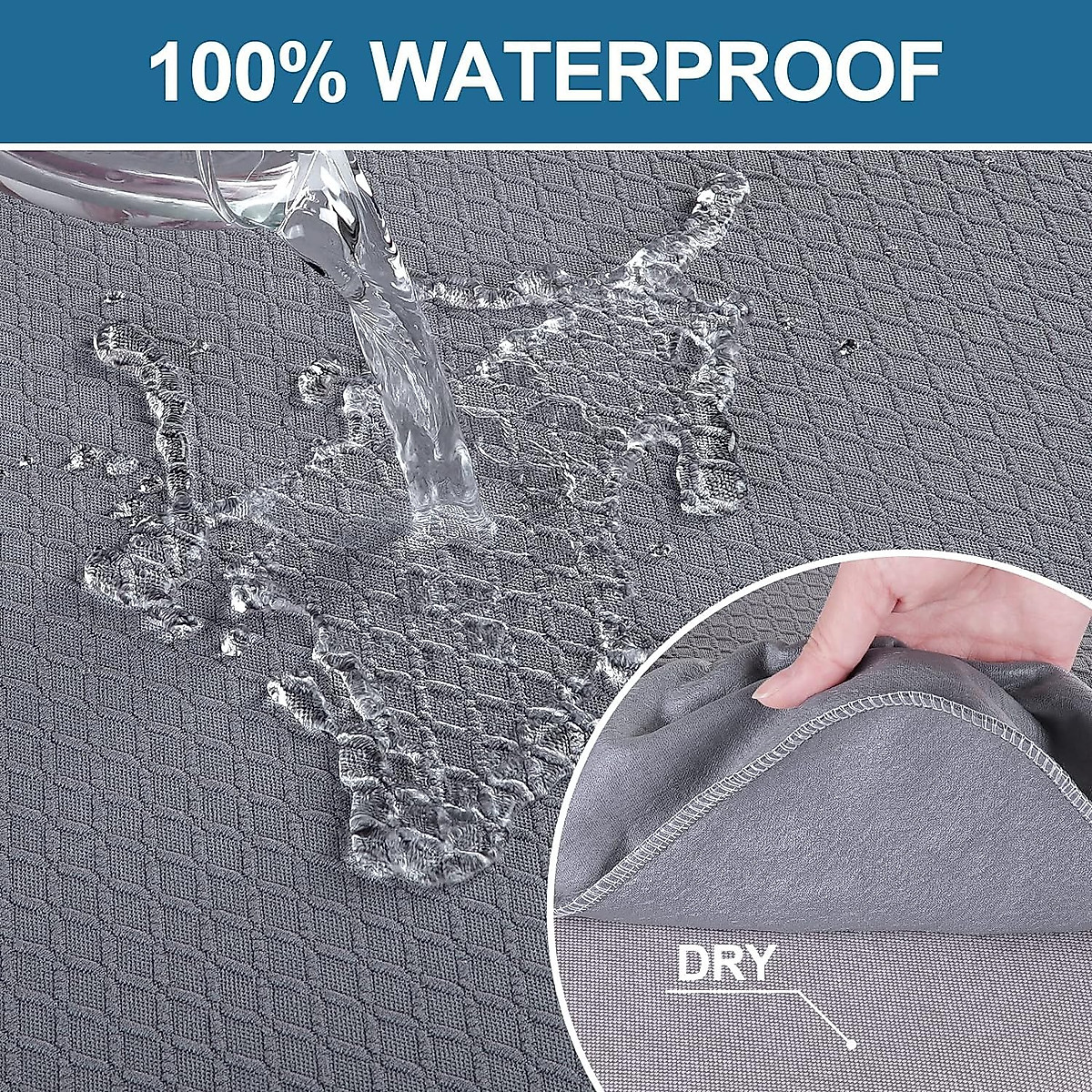 Smiry Waterproof Seat Covers for Dining Room Chairs Set of 2, Stretch Jacquard Removable Washable Chair Seat Slipcovers Protector, No Rear Covers, Grey