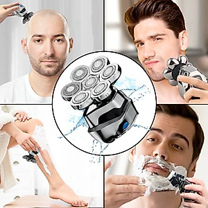 7D Electric Head Shave for Men, 5-in-1 Electric Razor for Bald Men Cordless Rechargeable USB, Waterproof Wet/Dry Rotary Shaver Grooming Kit with LED Display Screen.