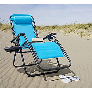 Kemon Zero Gravity Folding Lounge Outdoor Patio Adjustable Reclining Chair with Pillows and Cup Holders for Beach Set of 2, Blue