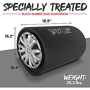 Pyle 12-Inch Carpeted Subwoofer Tube Speaker - 500 Watt High Powered Car Audio Sound Component Speaker Enclosure System with 2” Aluminum Voice Coil, 4 Ohm, Rear Vented Design - PLTB121