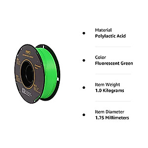 R3D PLA 3D Printer Filament,PLA Filament 1.75mm 1KG Spool (2.2lbs) Dimensional Accuracy +/- 0.03mm Fit Most FDM Printer(Fluorescent Green)