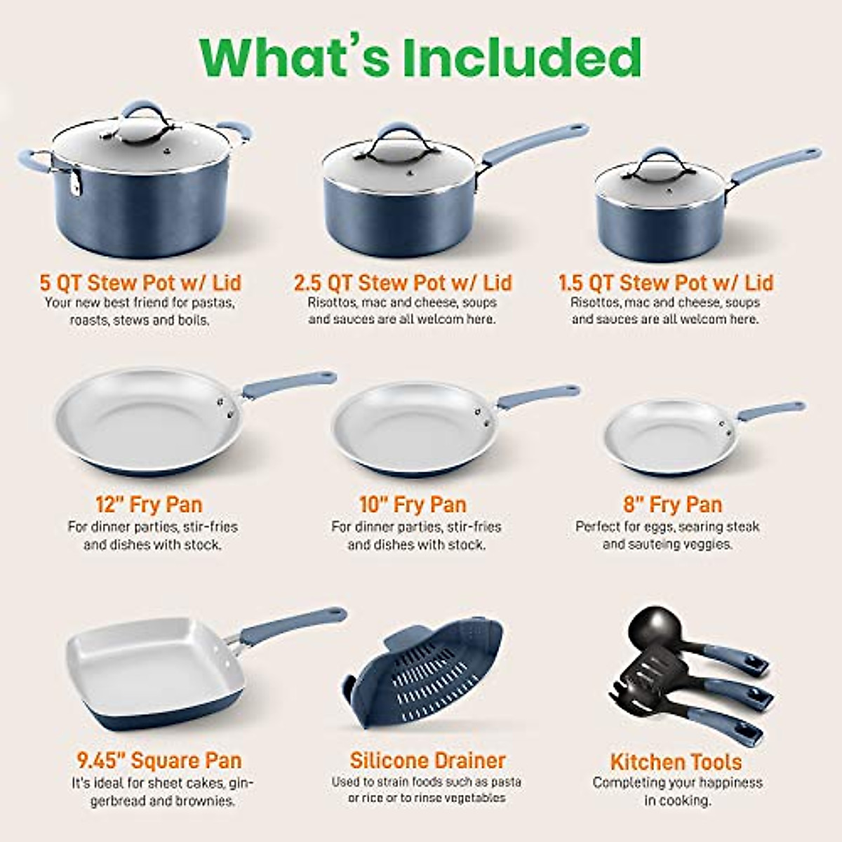 NutriChef Kitchenware Pots & Pans Set – High-qualified Basic Kitchen Cookware Set, Non-Stick (20-Piece Set)