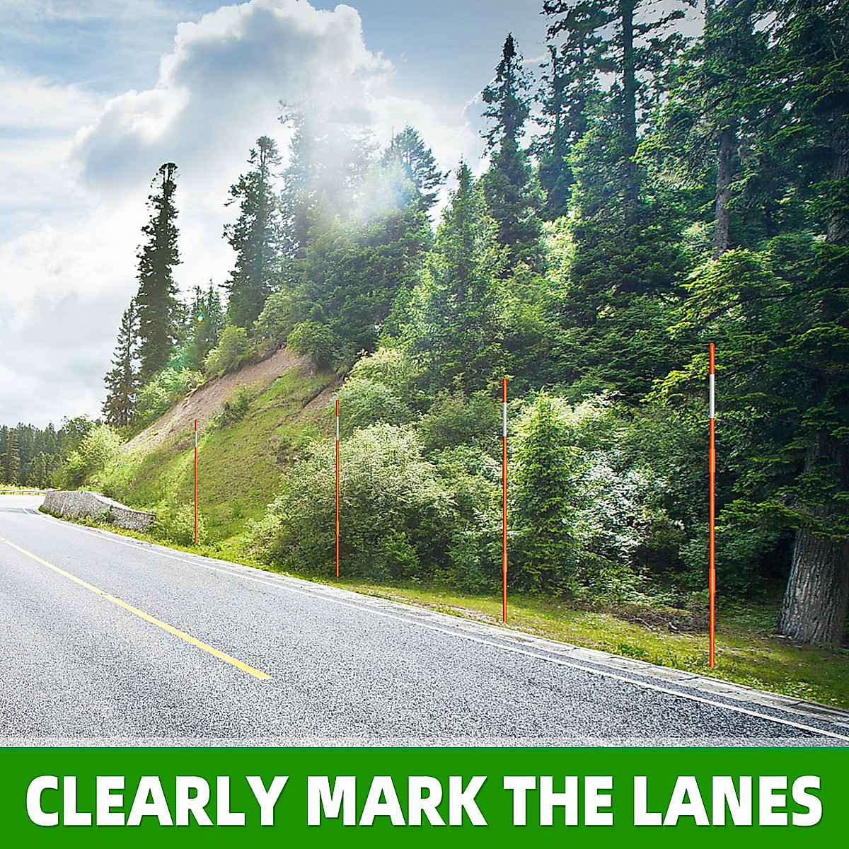 20Pcs Driveway Markers,4Ft Driveway Reflective Poles, Orange Fiberglass Snow Stakes with Reflective Tape for Easy Visibility at Night for Parking Lots, Walkways and Garages Ski Slopes Road (20)