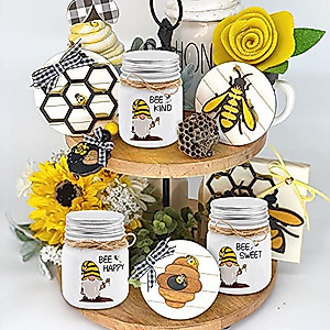 Nefelibata Bee Gnome Mini Mason Jars, Honey Bee Nisse Farmhouse Tiered Tray Decor Bee Sweet Bee Happy Bee Kind Honey Dipper Holders Bumble Bee Tomte Kitchen Centerpieces Decors 3 PCS
