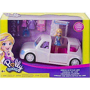 Polly Pocket Vehicle Toy with 3-inch Doll & 14 Fashion Accessories, Arrive In Style Limo Playset