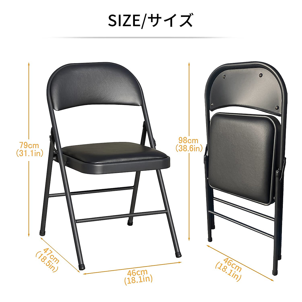 BOOSDEN Folding Chairs 4 Pack, Foldable Chair, Metal Folding Chair, Heavy Duty Folding Chairs with Padded Seats for Outdoor, Indoor, Dining, Party, Black