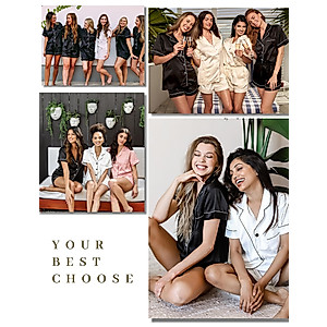 DXFZPGS Silk Satin Pajamas for Womens Pajama Sets Short Sleeve Soft Satin Button Down Loungewear 2 Piece Pjs Shorts Set A-black