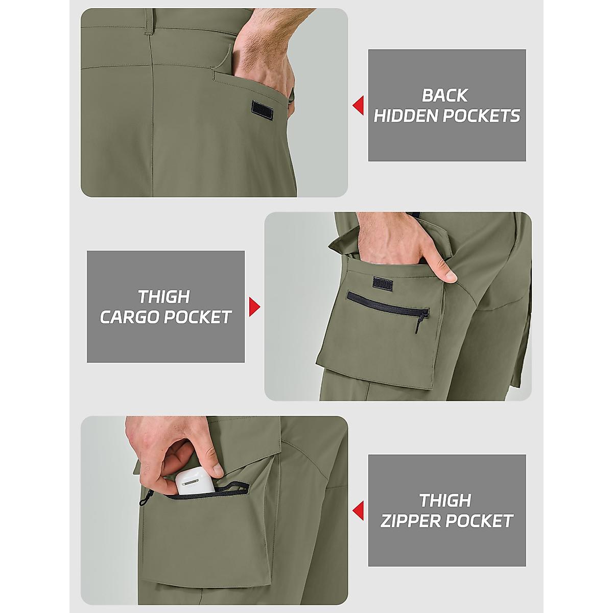 Pausel Men's Hiking Tactical Shorts Cargo Quick Dry Outdoor Golf Shorts with 5 Pockets for Athletic Fishing Travel Light Military Green S