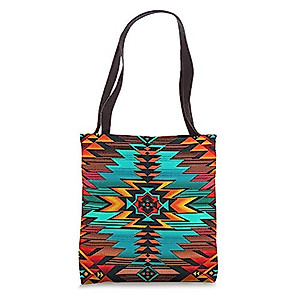 Southwestern Aztec Design - Turquoise & Sunset Pattern Tote Bag