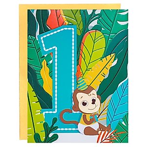 WRAPAHOLIC 1st Birthday Card with Envelope - First Birthday Card, Monkey Card - 5.9 Inch x 7.9 Inch