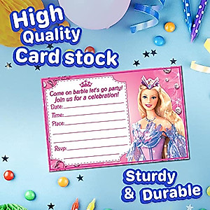 HAPPY CHOICES Barbie Invitation Cards and Envelopes – 20 Fill-in Invites for Kids Birthday Bash and Theme Party, 10X15 cm, Postcard Style…