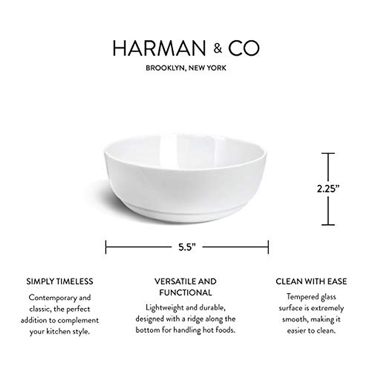 HARMAN & CO Soup Cereal Salad Bowl, Small 5.5” (20oz), Microwave & Dishwasher Safe, Frost White (Set of 6 Bowls)