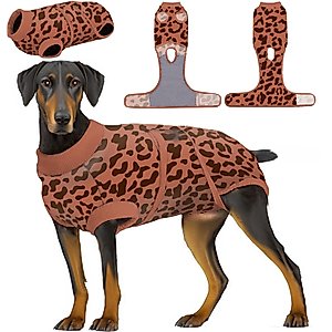 PetWarm Dog Recovery Suit,Surgical Suit for Dogs Female Spay Male Neutered,After Surgery Dog Onesie,Anti-Licking Dog Surgery Recovery Suit,Leopard Pattern,Red,XS
