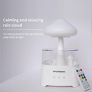 Rain Cloud Humidifier Water Drip, 2X Cool Mist Rate Ultrasonic Aromatherapy Diffuser by Ergonomc: Remote Controlled, 7 Color Night Light, 450ml, Auto Shut Off, Mushroom Humidifier, 1Yr Warranty