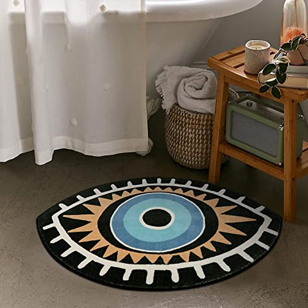 Beeiva Cute Evil Eye Area Rug 2x3 Small Washable Entryway Rug Non-Slip Door Mat Accent Throw Rugs Indoor Floor Carpet for Kitchen Bedroom Bathroom (Black/Multi, 2x3ft)