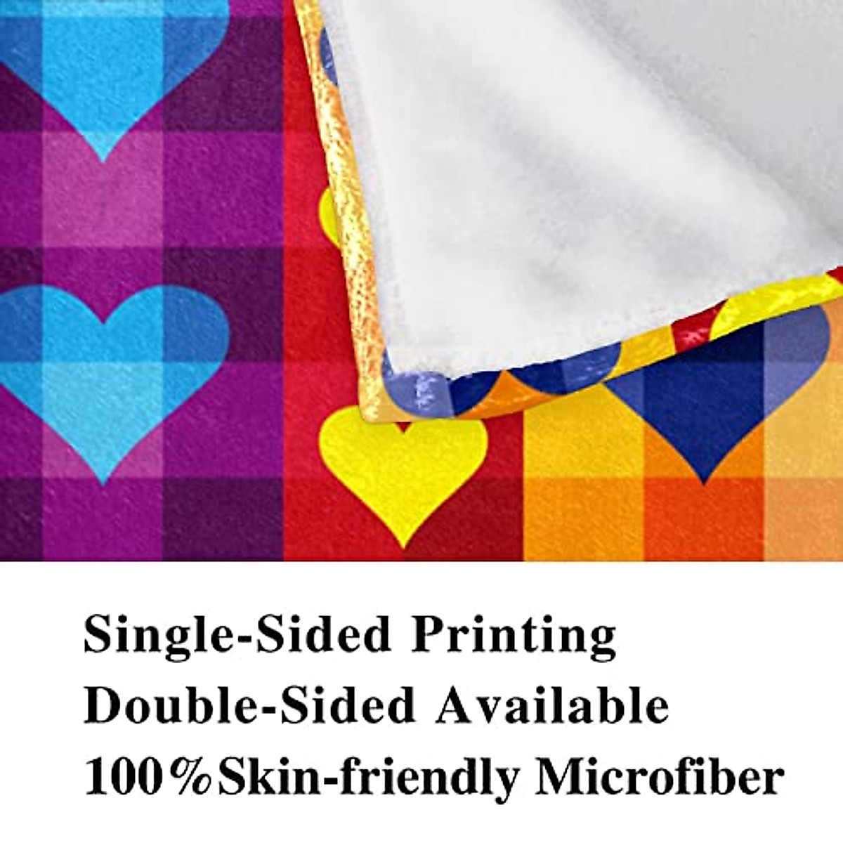 Plush Blanket Throw Blanket Warm Cozy Soft Microfiber Blankets, Colorful Checkered Heart Kawaii