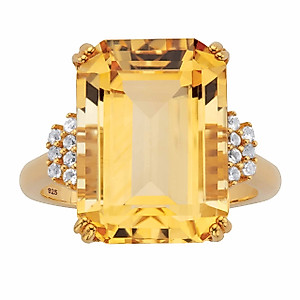 PalmBeach 18K Yellow Gold Plated Sterling Silver Genuine Black Onyx Blue Topaz or Yellow Citrien and White Topaz Cocktail Ring Size 7