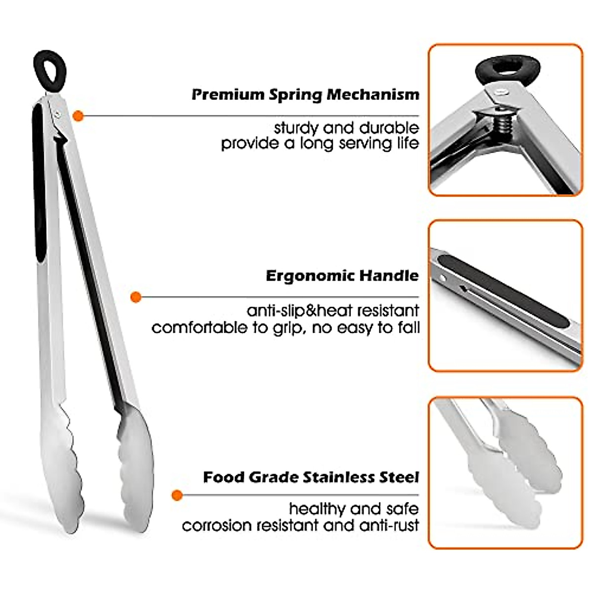 Lenoyo Cooking Kitchen Tongs Set of 3, Stainless Steel Barbecue Tongs, 14" Serving Grill Tongs for Nonstick Pans and Outdoor Grilling BBQ Griddle Accessories, Locking, Heat Resistant, Dishwasher Safe