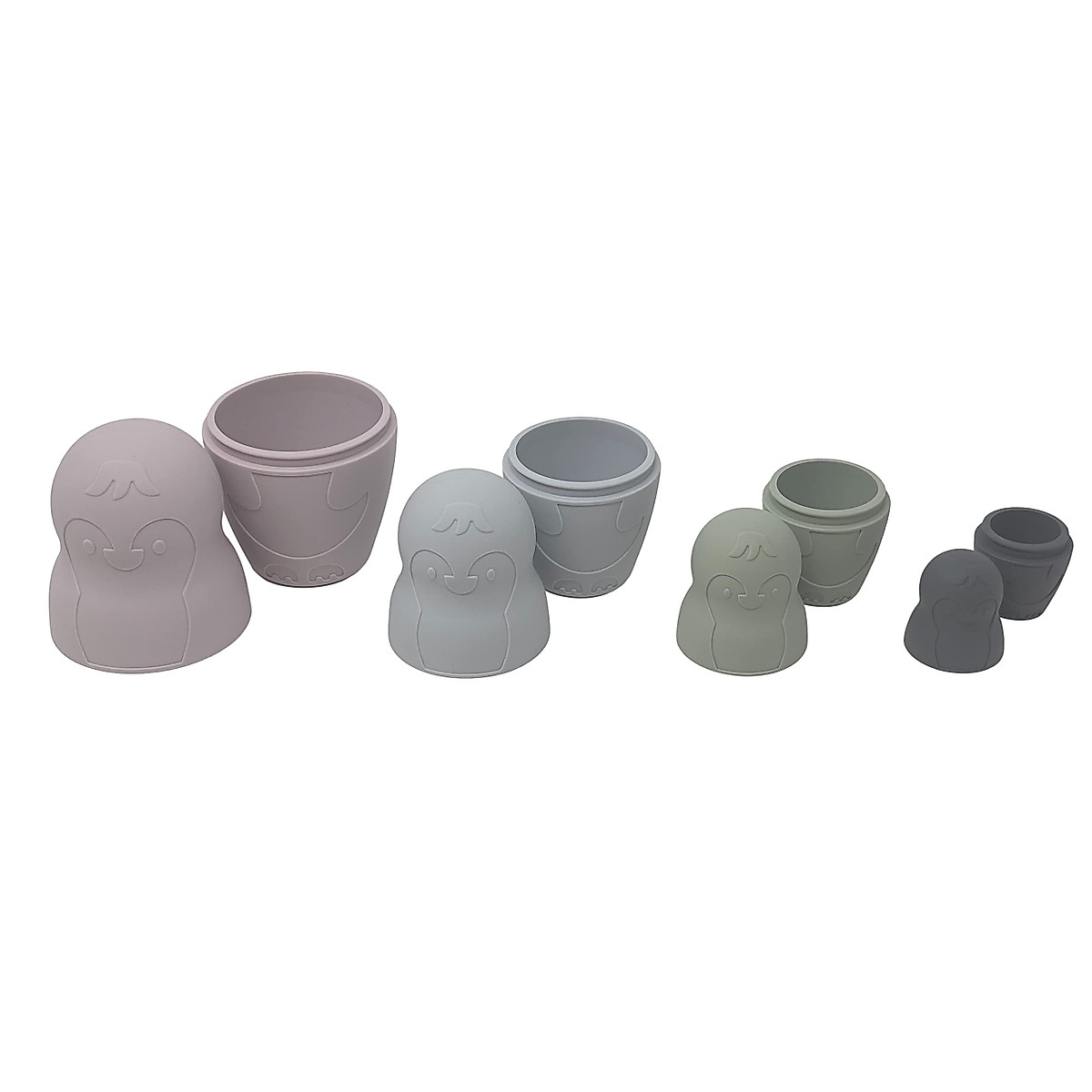 BraveJusticeKidsCo. Puffy Penguins Toddler (1+) Silicone Stacking Nesting Dolls Toy : No Small Parts for Baby