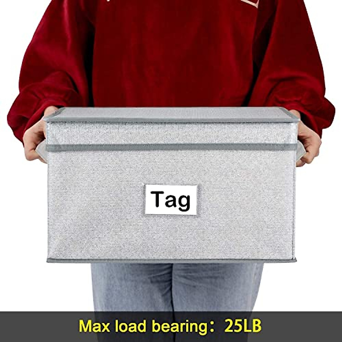 Kntiwiwo Fabric Storage Bins with Lids Cloth Storage Baskets for Closet Shelves Decorative Storage Boxes with Handles Labels Large Basket bin for Home Bedroom Office Gray 3-Pack