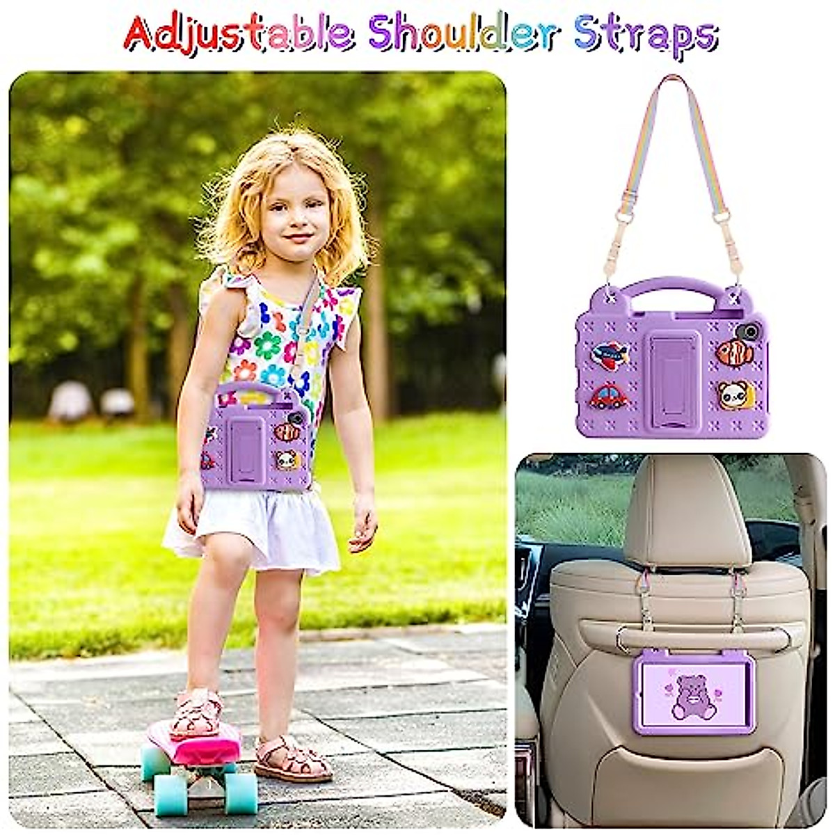 VOFUOE for TCL Tab 8 LE Tablet Case with Shoulder Straps Stand Handle DIY Accessories for Kids, EVA Shockproof Cover for TCL Tab 8 LE (9137W)/ TCL Tab 8 WiFi(9132X) 8.0 Inch 2023-Purple