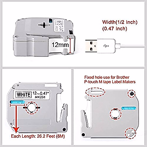 11 Pack, White + 1 Clear + 8 Color Compatible with Brother P Touch Label Maker Tape 12mm 0.47 M Tape M-K231 M-K231S M231 MK231 M-231 for Brother PTouch PTM95 PT-65 PT-70 PT-70bm PT-45 More