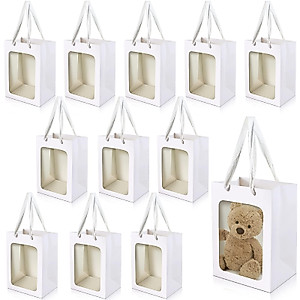WYOMER 12 Pcs Kraft Paper Gift Bags with Transparent Window, Exquisite Goods Bags with Handles for Gifts, Festivals Partys (White)